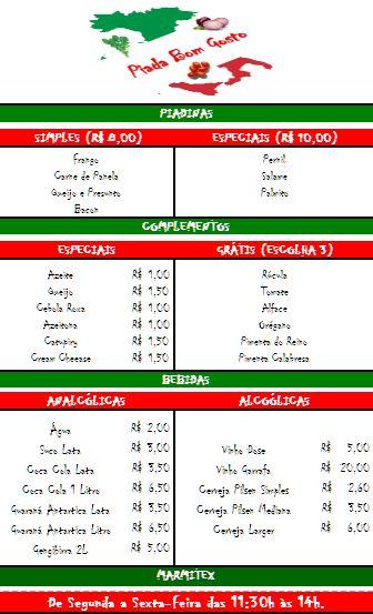 Menu at Piada Bom Gosto pub & bar, Piracicaba