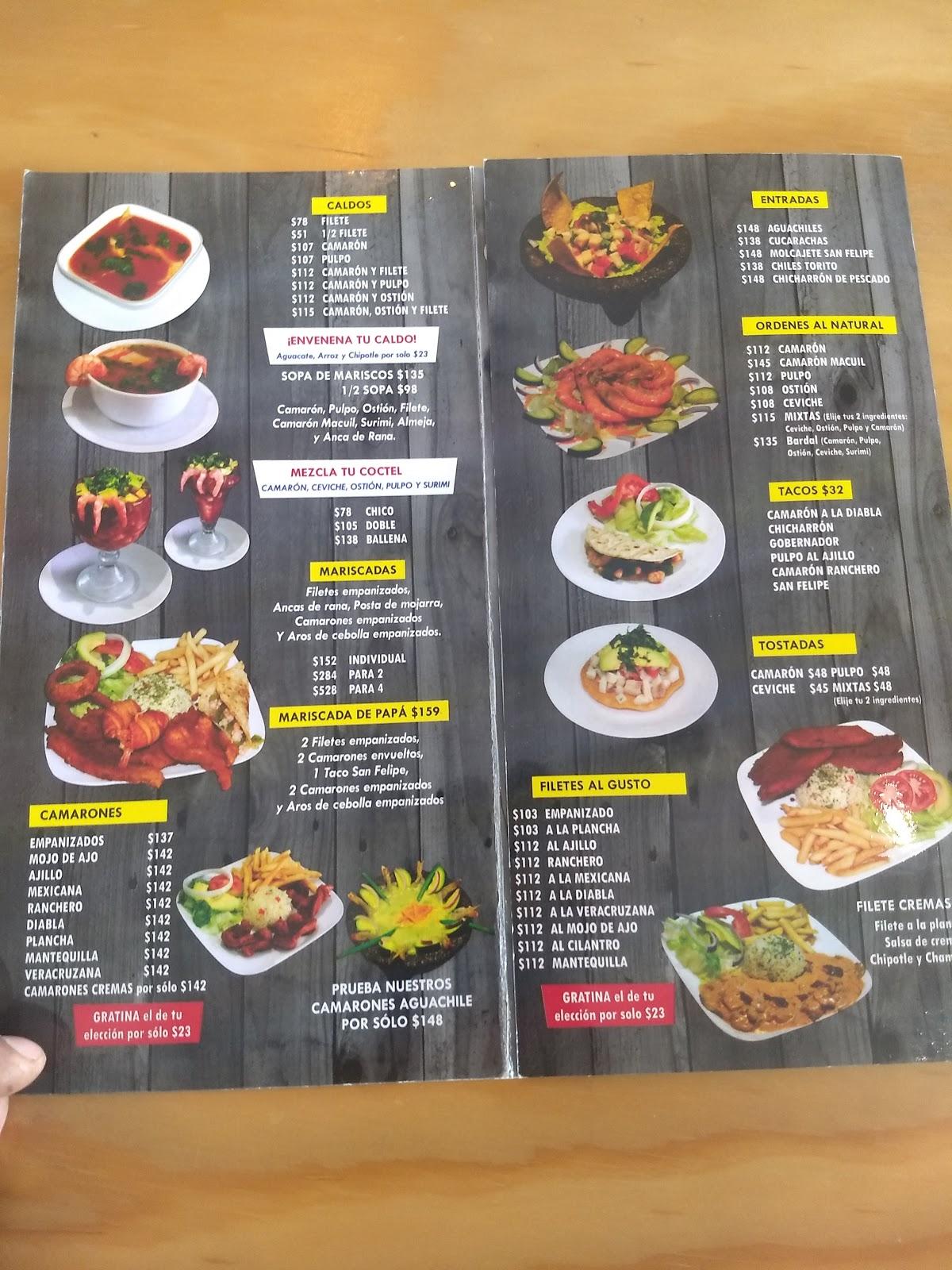 Menu at Puerto San Felipe Pescados y Mariscos restaurant, Ciudad Apodaca