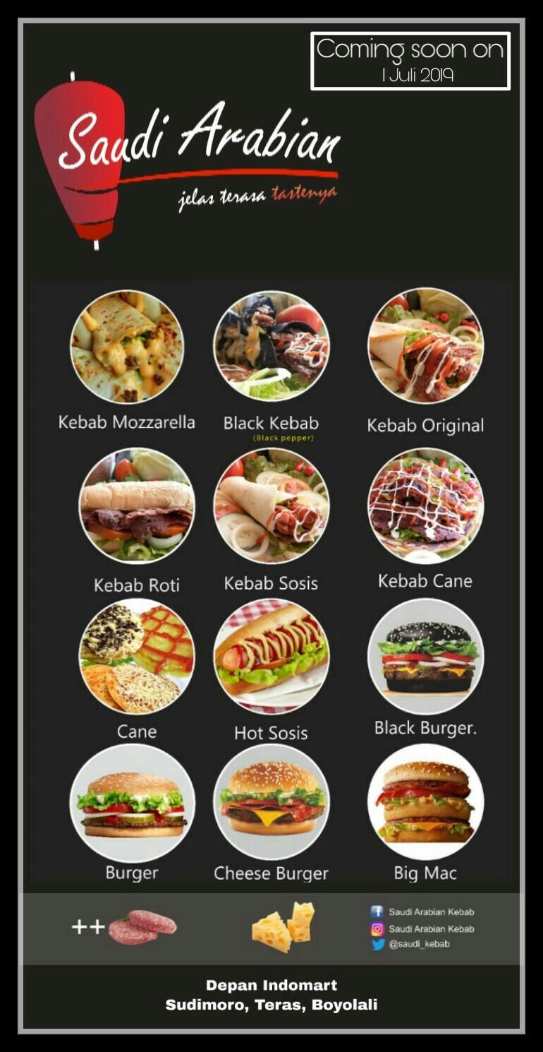 Menu at Saudi Arabian Kebab Teras Boyolali cafe, Boyolali