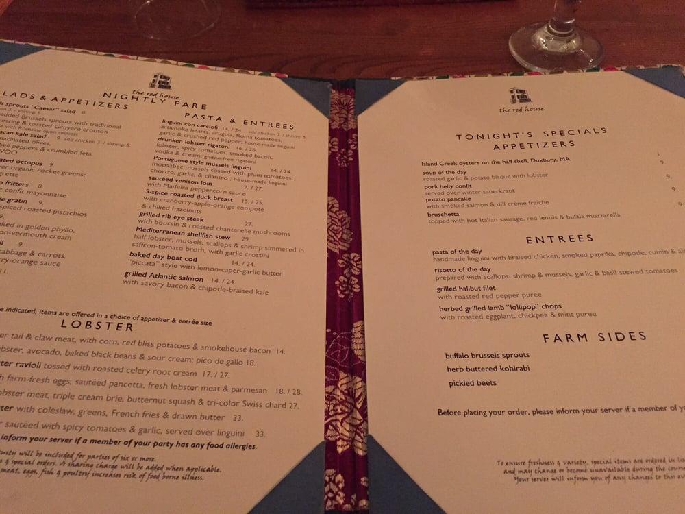Menu at The Red House Restaurant, Cambridge, 98 Winthrop St