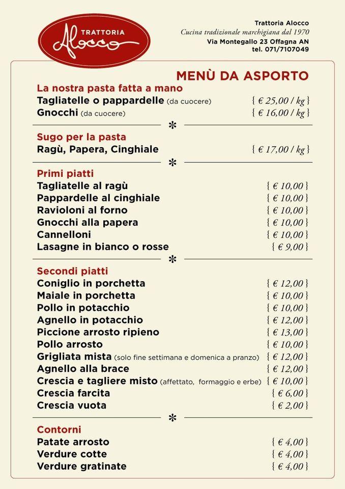 Menu da Trattoria Alocco ristorante, Offagna