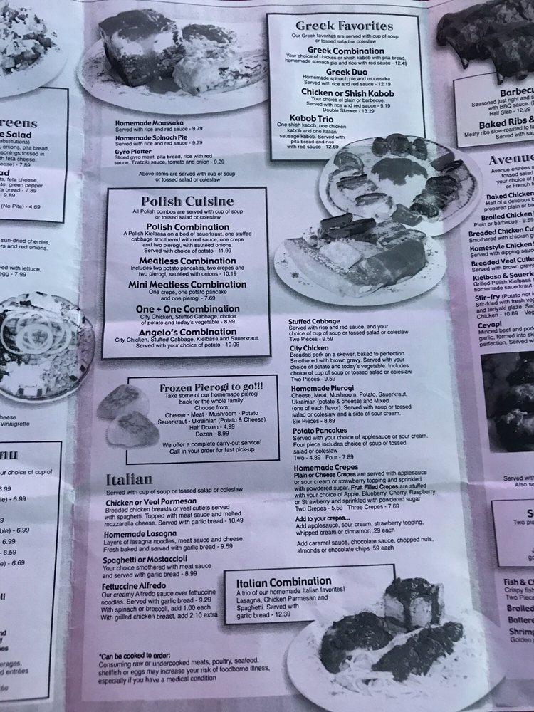 Menu at Angelo's Avenue Grille restaurant, Sterling Heights