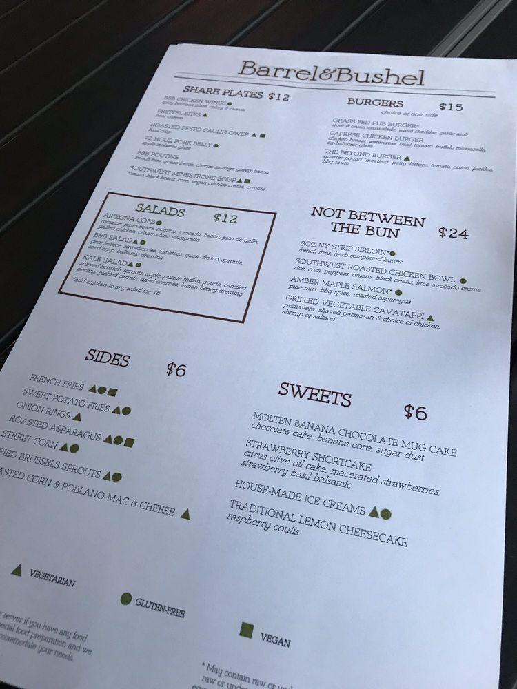 Menu at Barrel & Bushel, Phoenix