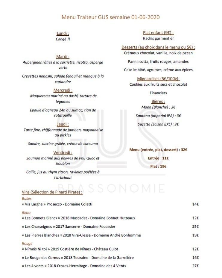 Menu at GUS, Brussels, Rue des Cultes 36