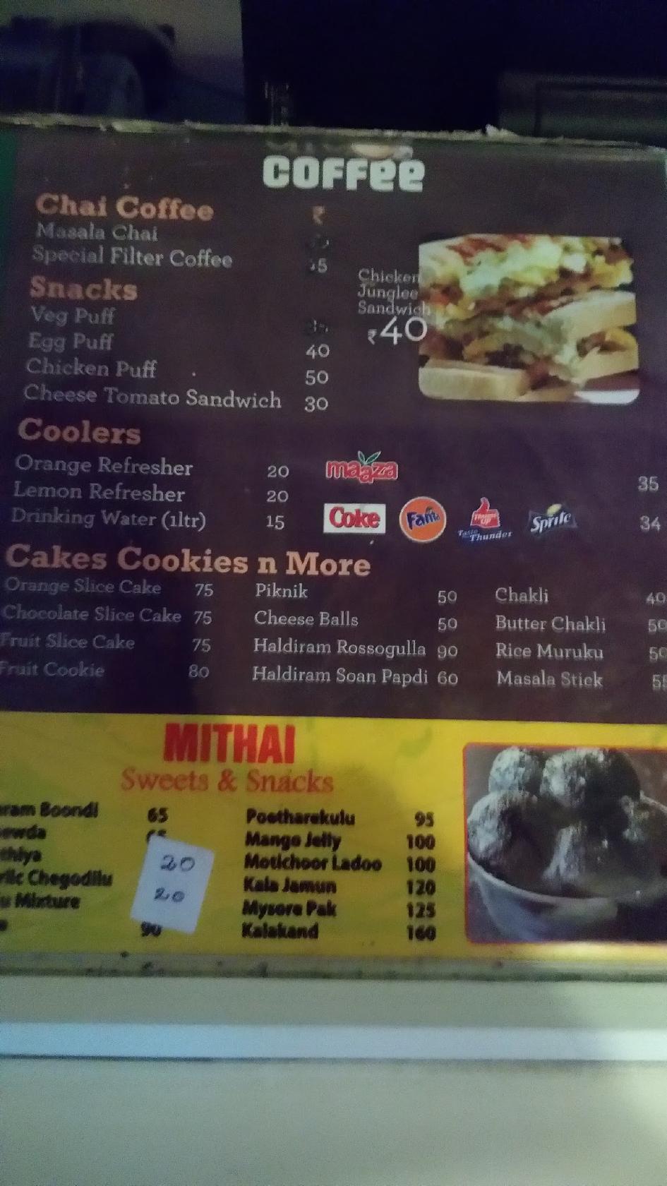 Menu at Jan Ahaar, Visakhapatnam