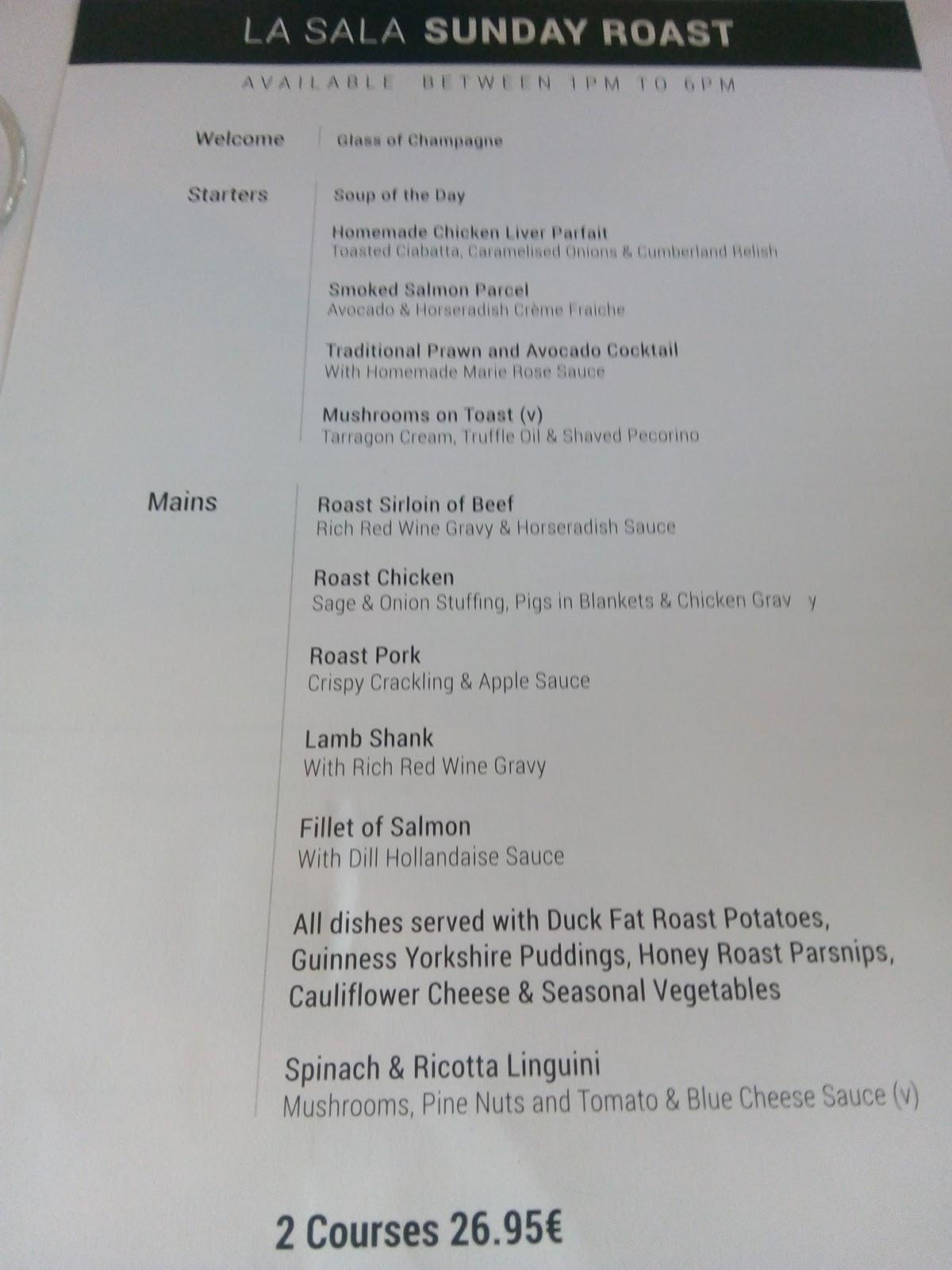 Menu at La Sala Puerto Banús pub & bar, Marbella, C. Juan Belmonte