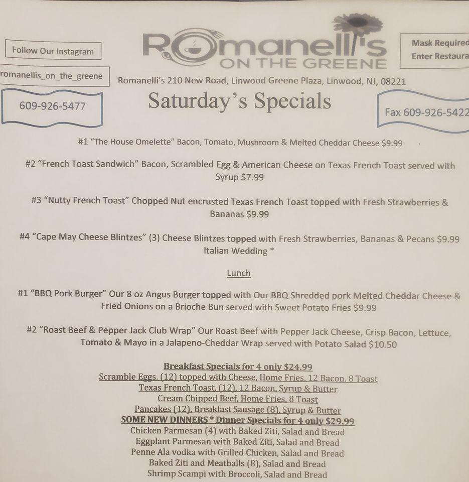 Menu at Romanelli's On the Greene pub & bar, Linwood