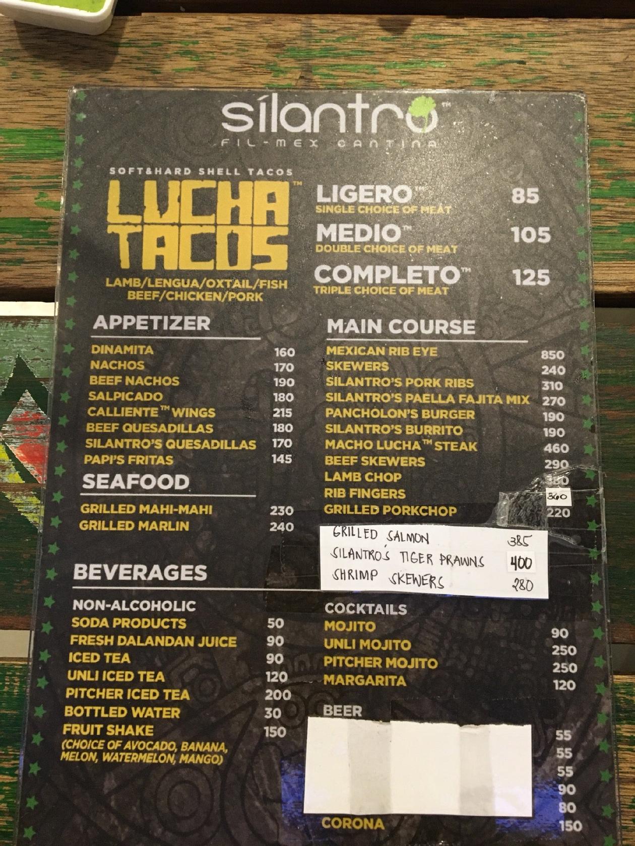 Carta del restaurante Silantro Fil-Mex Cantina, Ciudad Quezon