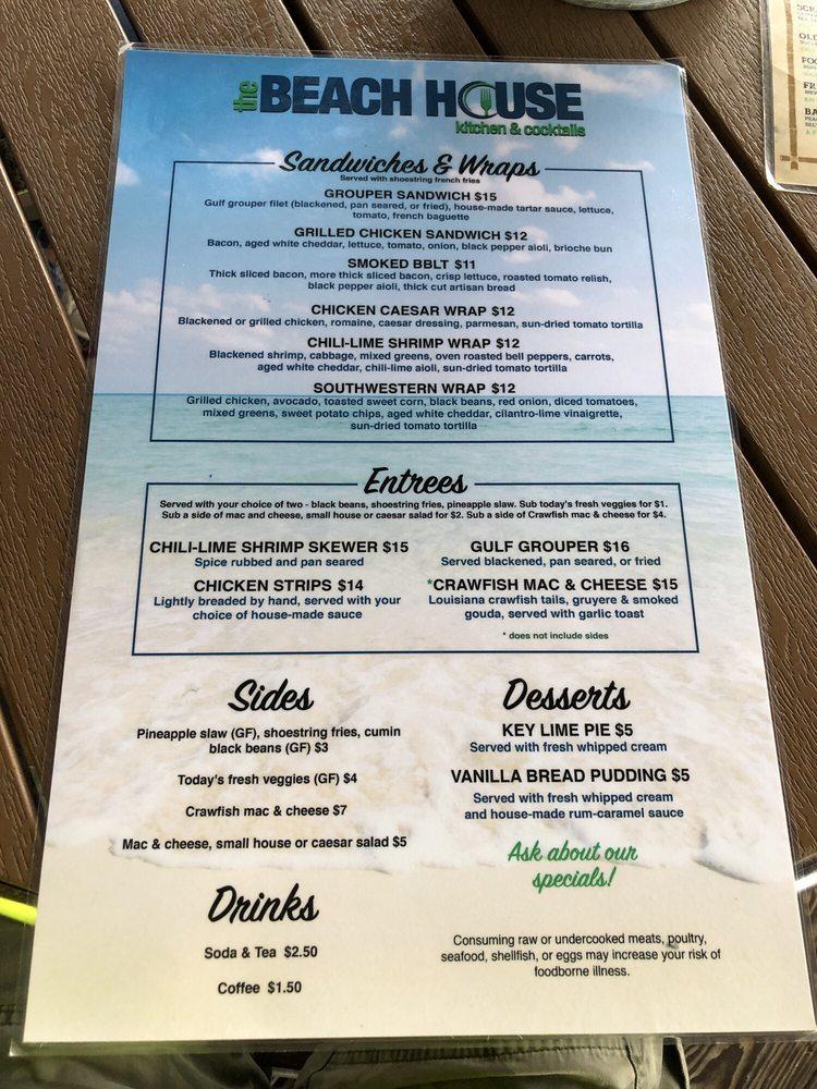Menu at The Beach House Kitchen and Cocktails pub & bar, Gulf Shores