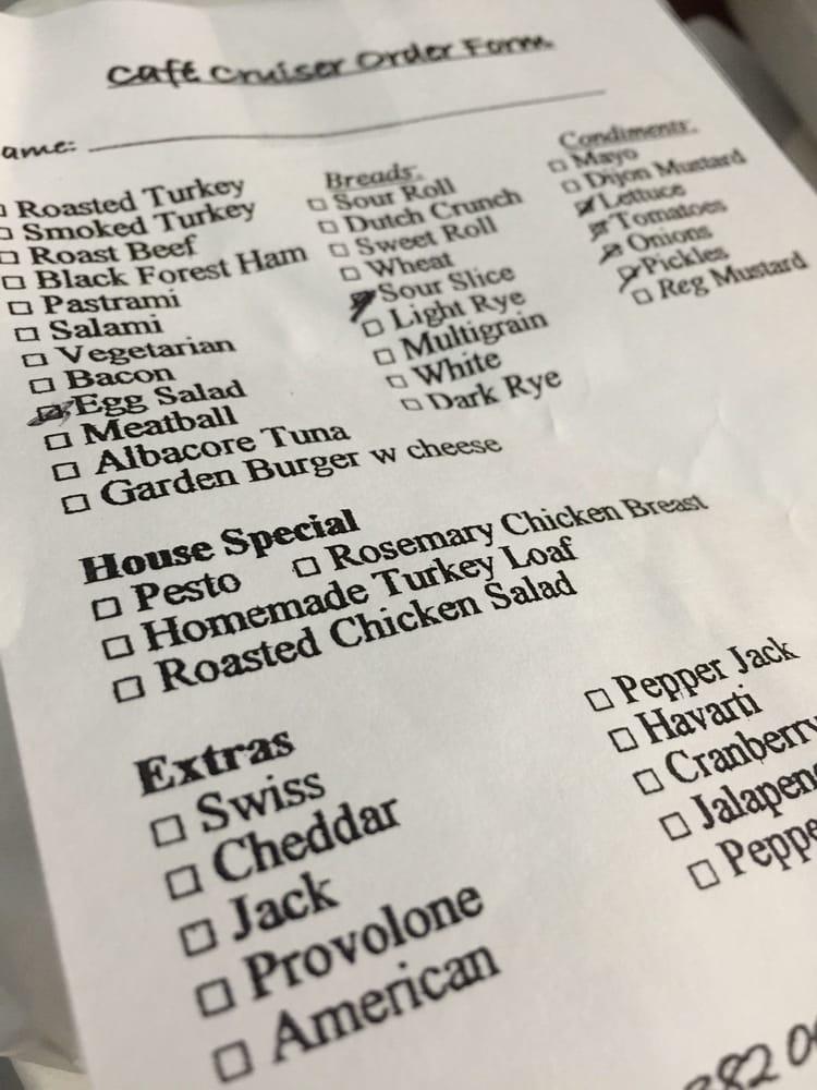Menu at Cafe Cruiser, Novato