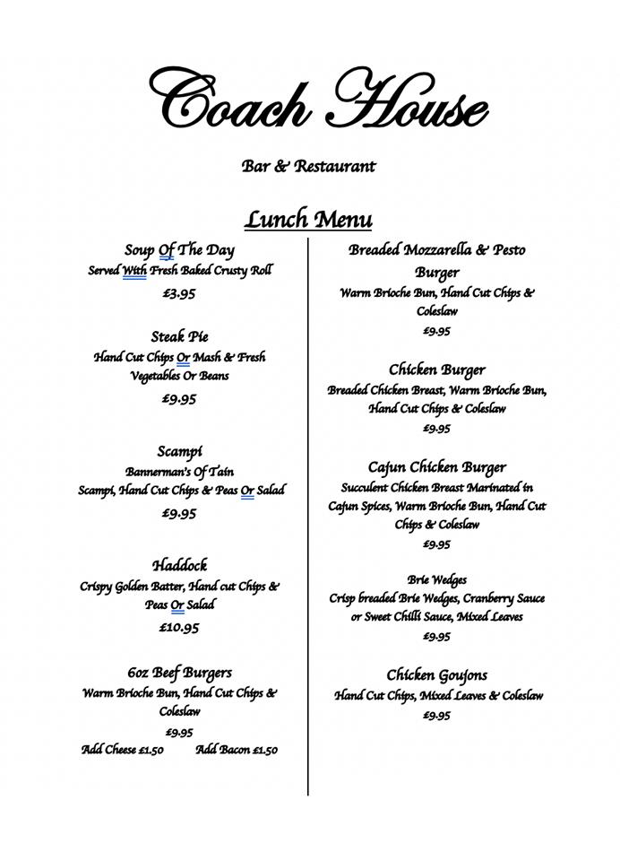 Menu at Coach House Bar & Restaurant, Dornoch