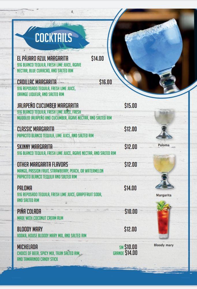 Menu at El Pájaro Azul Mexican Grill restaurant, Lake Arrowhead