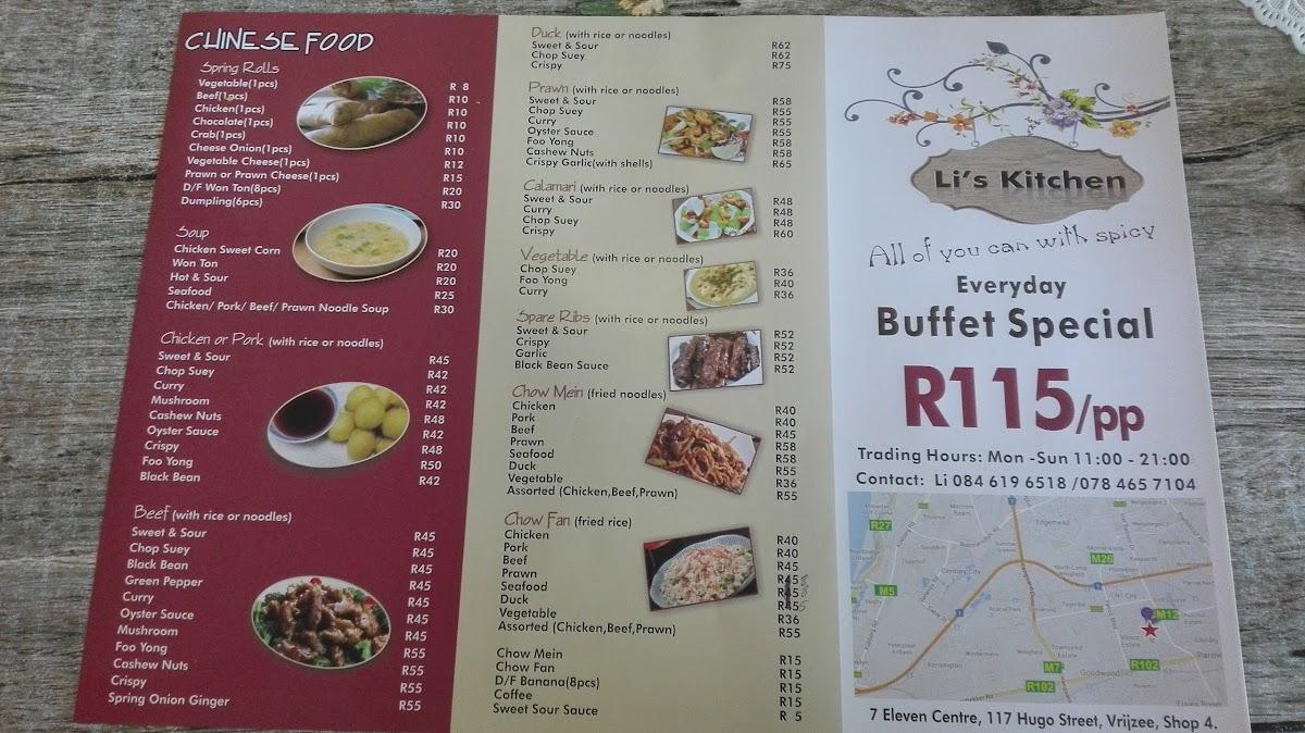 Menu at Li's Kitchen restaurant, Cape Town