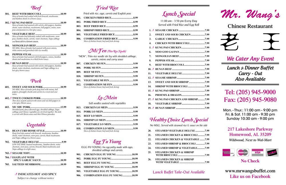 Menu at Mr. Wang's Restaurant BIRMINGHAM, ALABAMA, Homewood