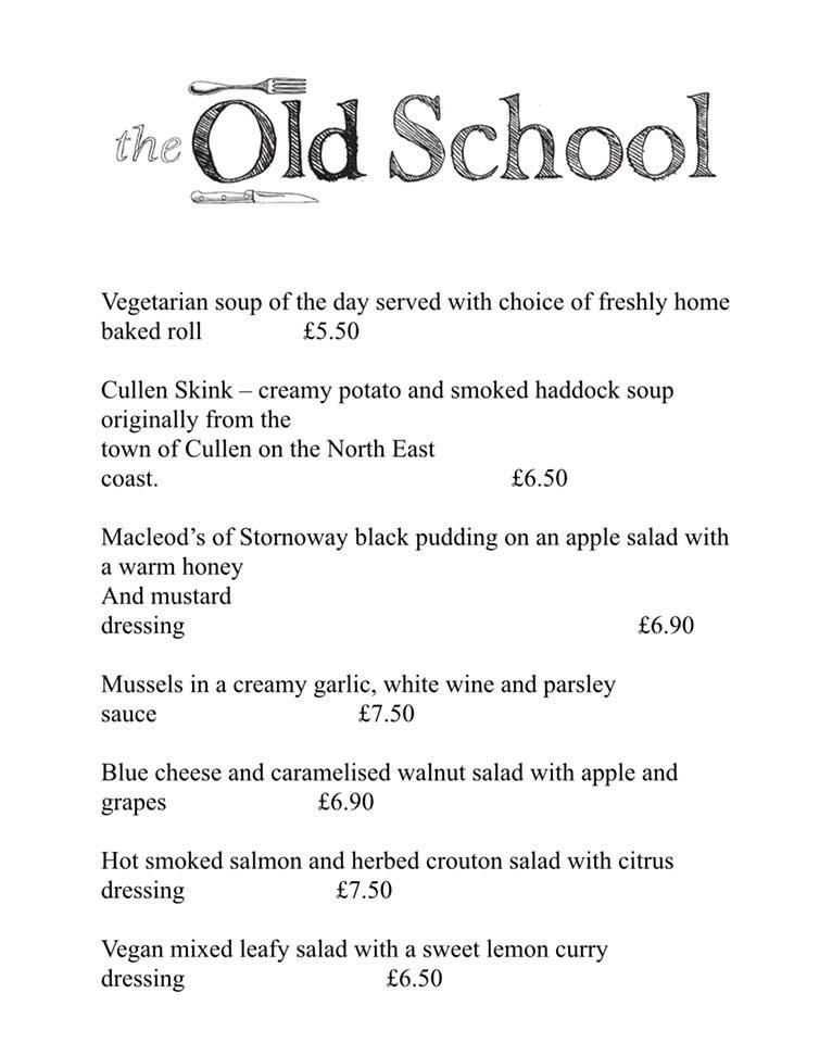 Menu at Old School Restaurant, Dunvegan