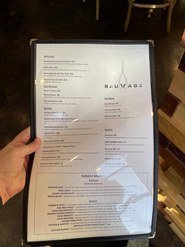 Menu at Sauvage pub & bar, Shreveport