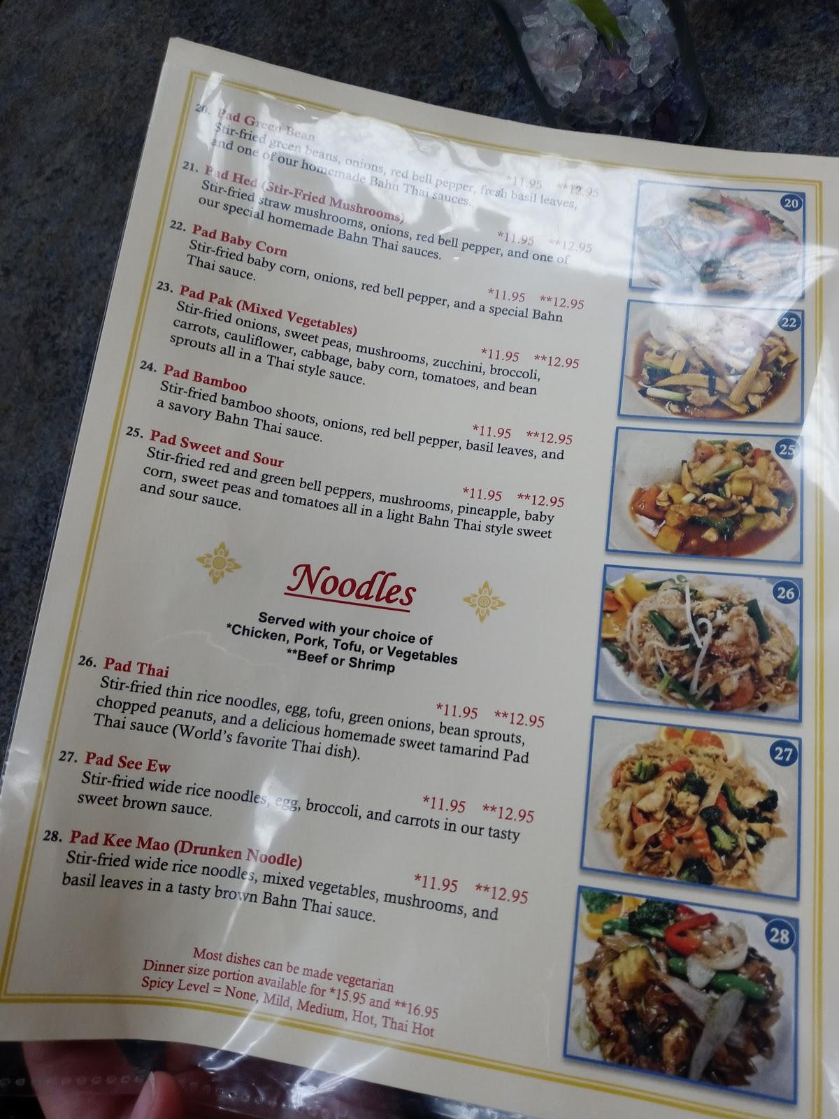 Menu at Bahn Thai Express(College Road) restaurant, Fairbanks