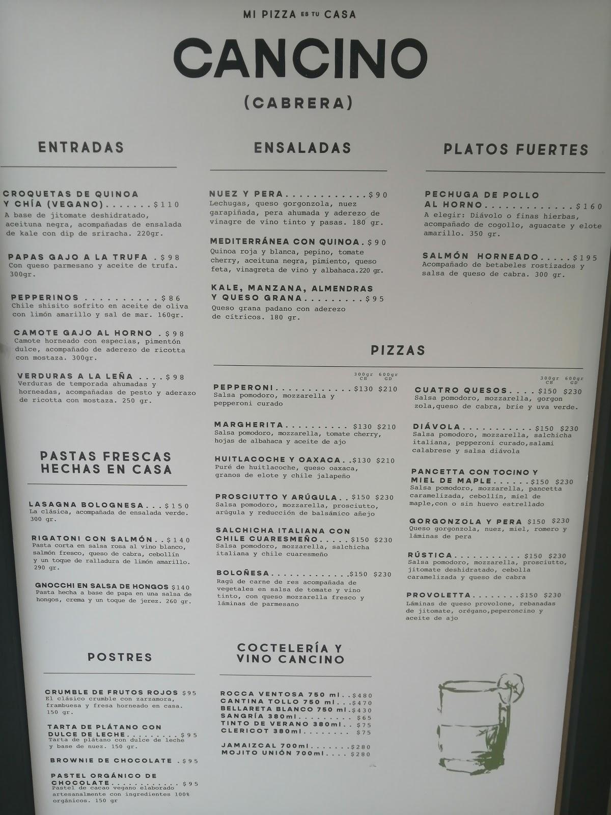 Carta de pizzería Cancino Cabrera, Ciudad López Mateos, Zacatecas 98