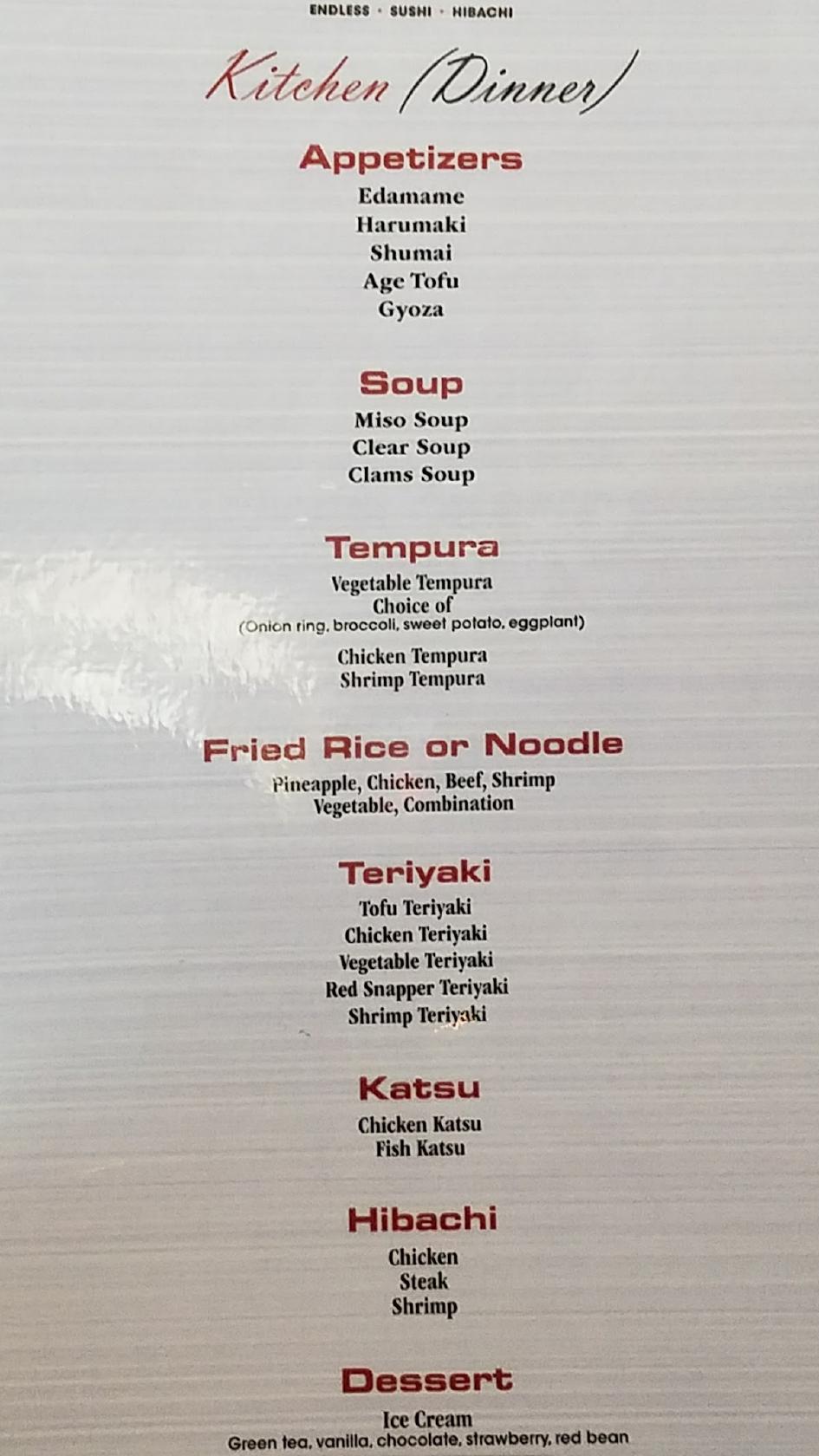 Carta de GinZa Japanese Restaurant, Fort Myers