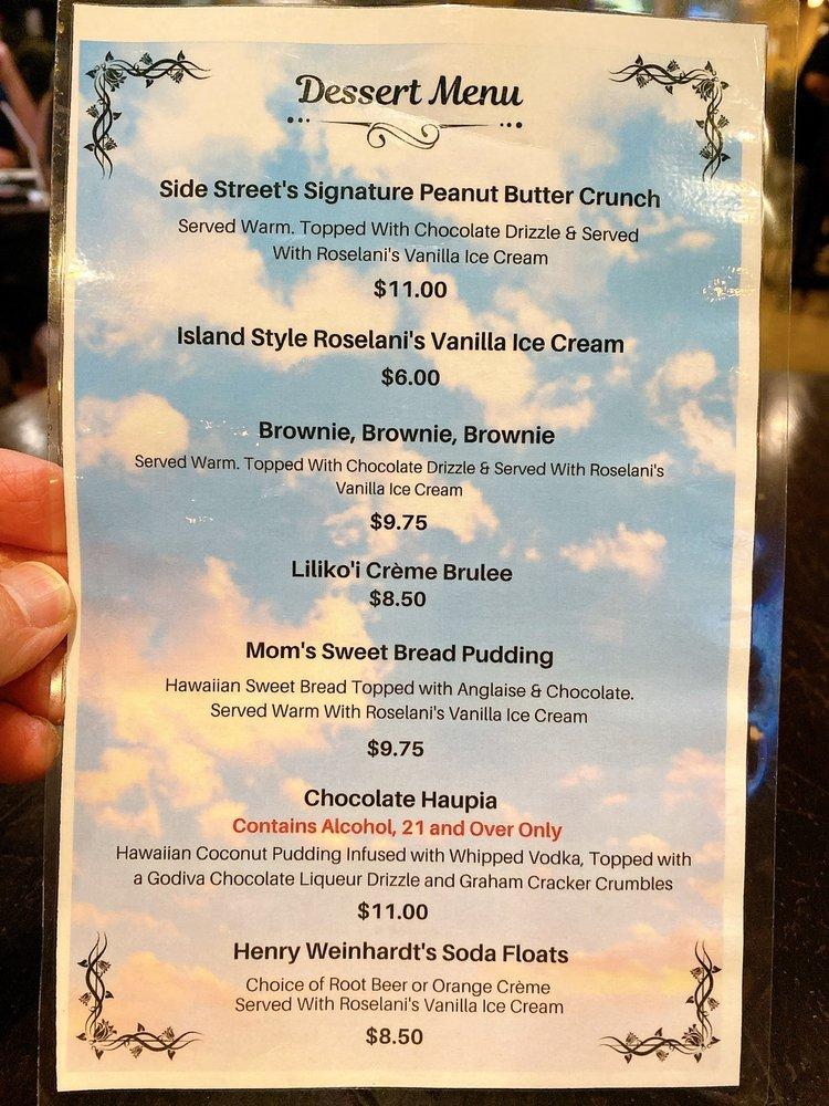 Menu at Side Street Inn pub & bar, Honolulu, Hopaka St