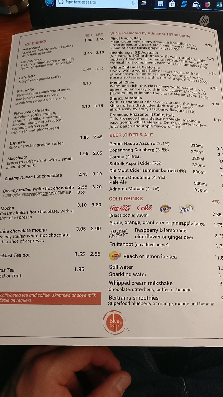 Menu at Blue & Berry Café cafe, Felixstowe
