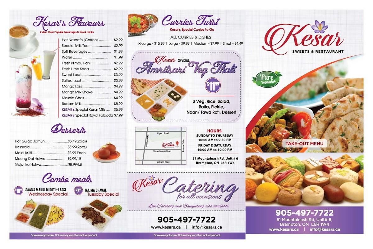 Menu at Kesar Sweets & Restaurant, Brampton