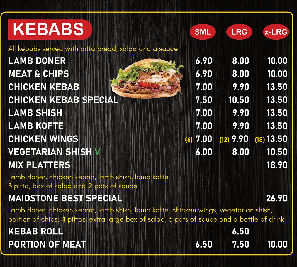 Menu at Maidstone Best Kebab fast food, Maidstone