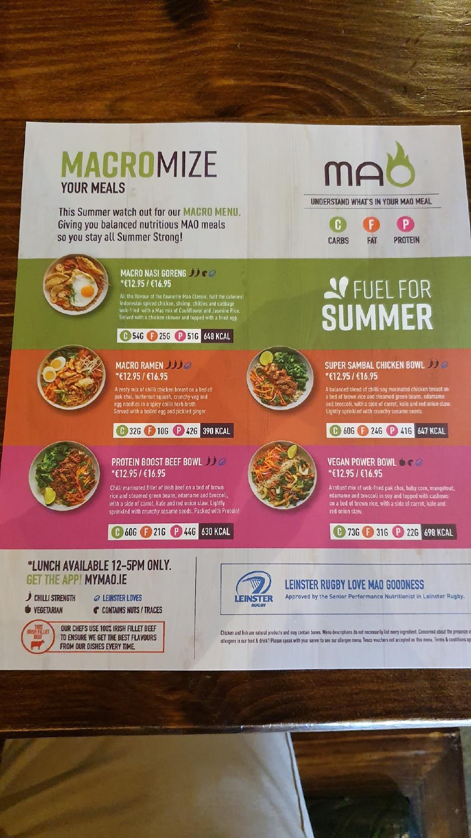Menu at Mao Stillorgan restaurant, Dublin, Stillorgan Village Centre