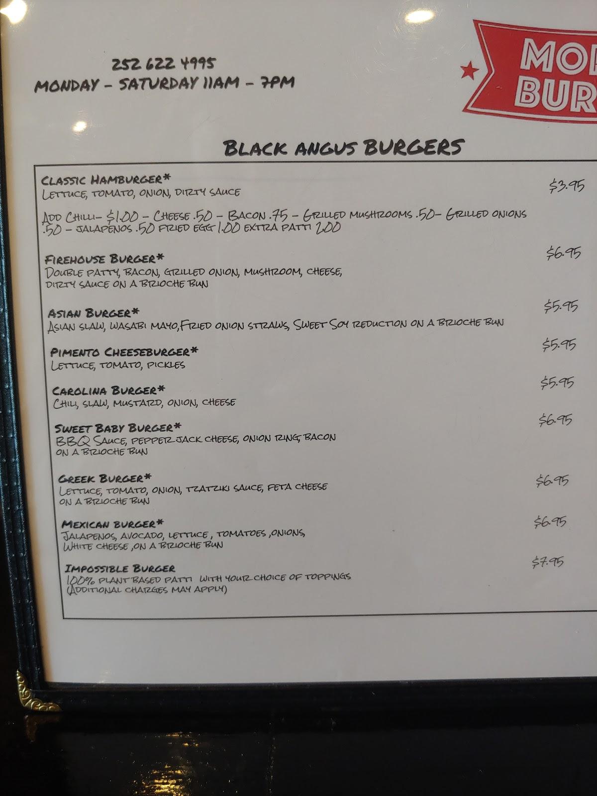 Menu at Morehead Burger Company restaurant, Morehead City, 278 NC-24 L