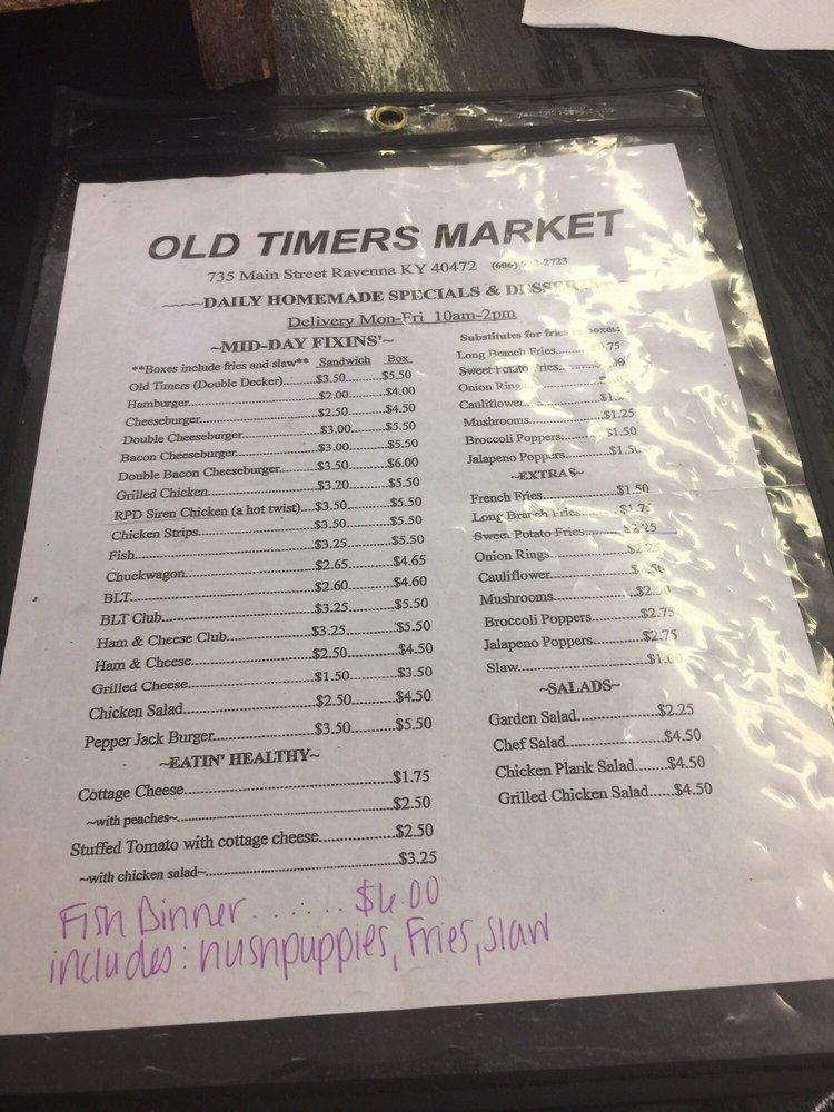 Menu at Old Timer's restaurant, Ravenna