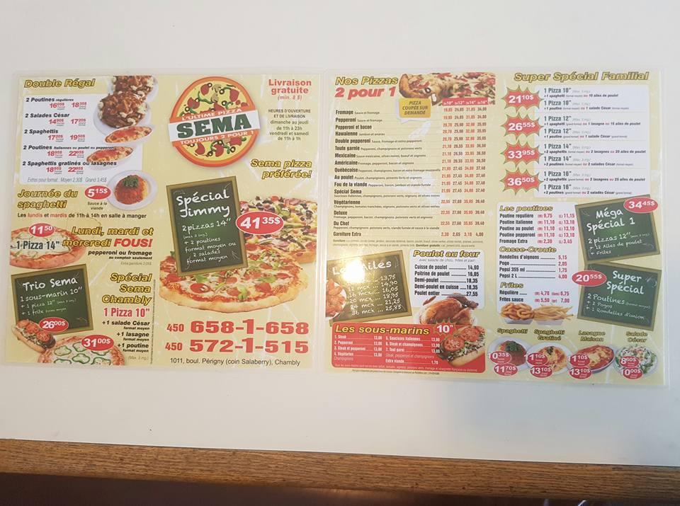 Menu at Sema Pizza - Chambly pizzeria, Chambly, Bd de Périgny