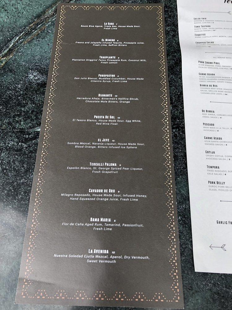 Menu at Teocalli Cocina restaurant, Lafayette