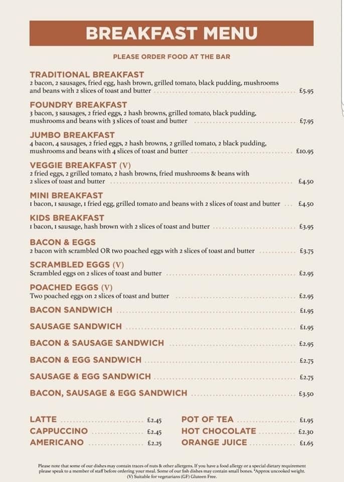 Menu at The Foundry Vaults pub & bar, Llangefni