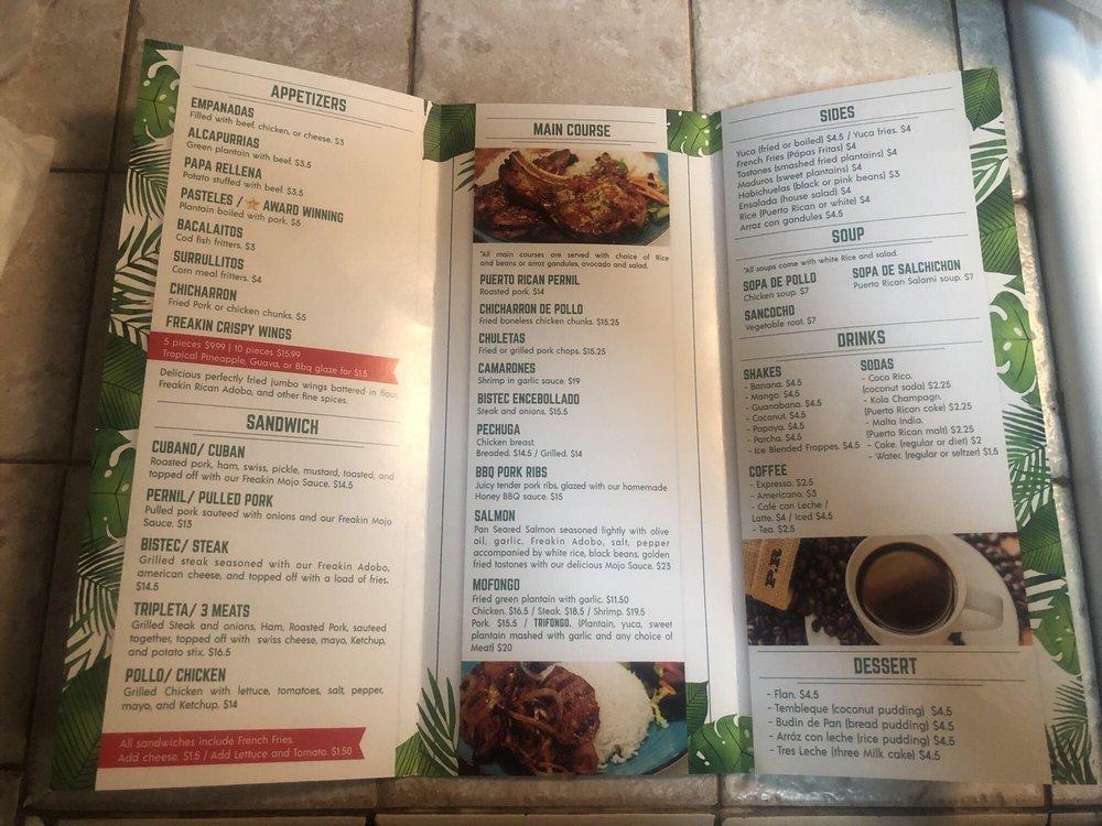 Menu at The Freakin Rican restaurant, New York City