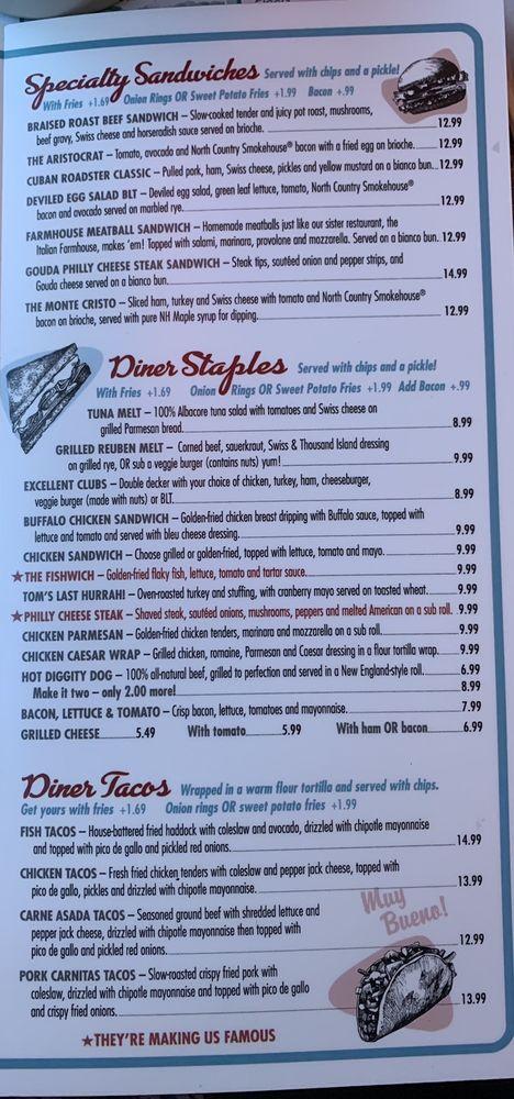 Menu at Tilt'n Diner cafe, Tilton