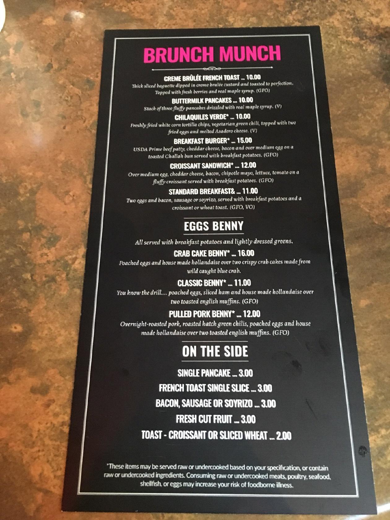 Carta del pub y bar Triangle Denver, Denver