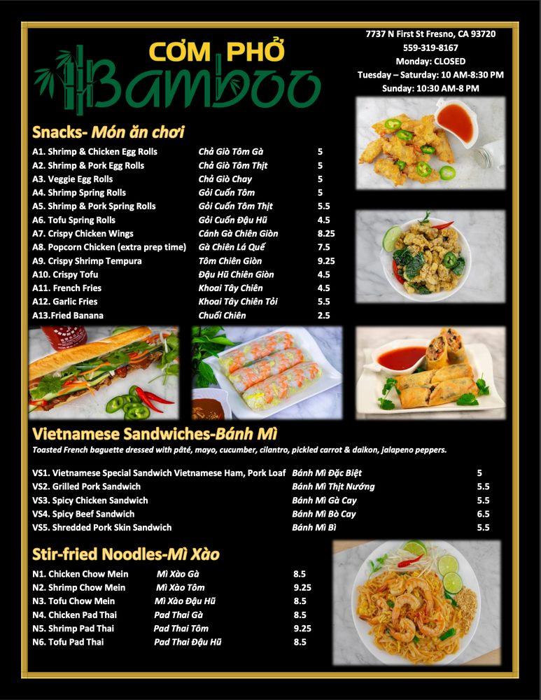 Menu at Com Pho Bamboo restaurant, Fresno