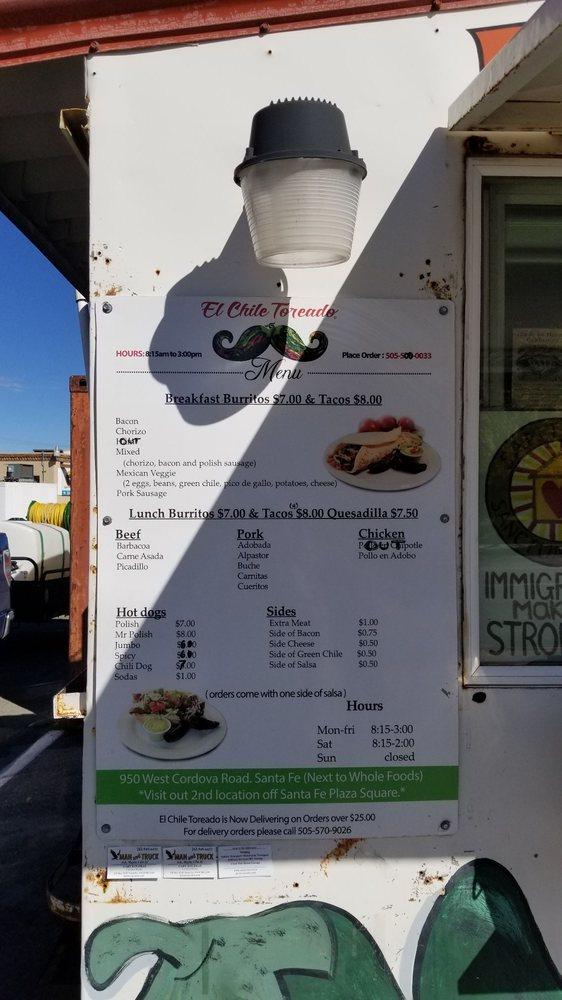 Menu at El Chile Toreado fast food, Santa Fe