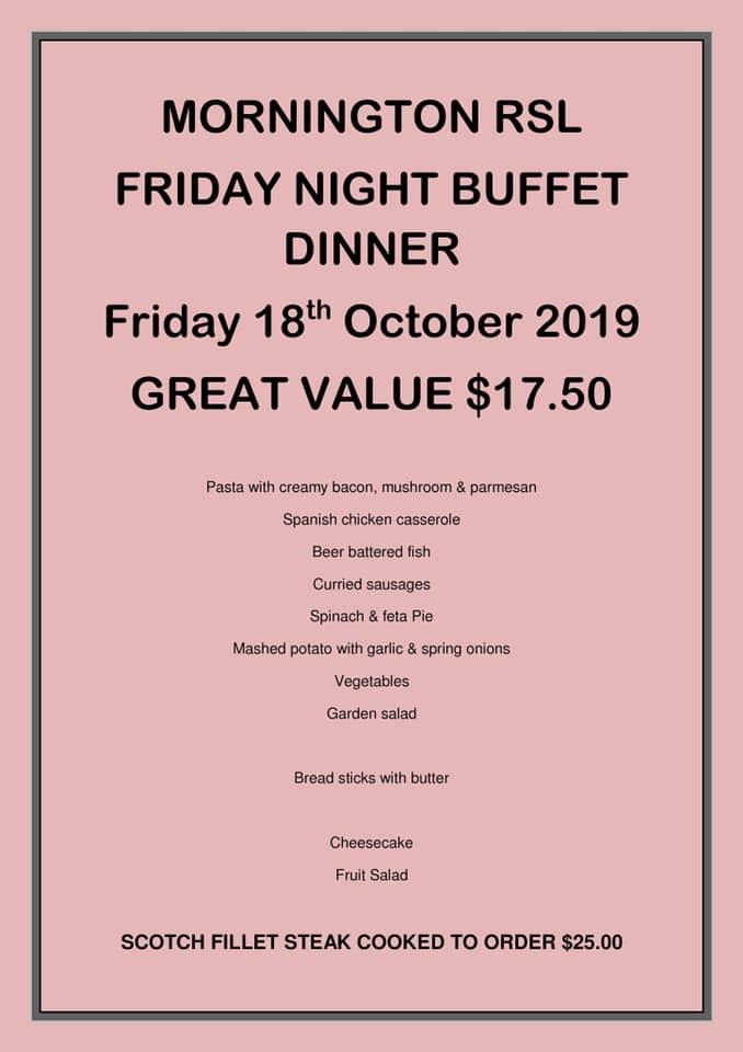 Menu at Mornington Rsl restaurant, Mornington