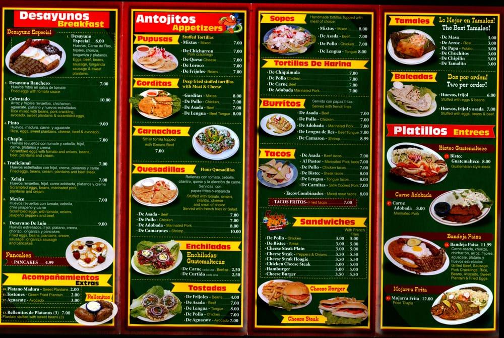 Menu at Rinconcito Latino restaurant, Trenton