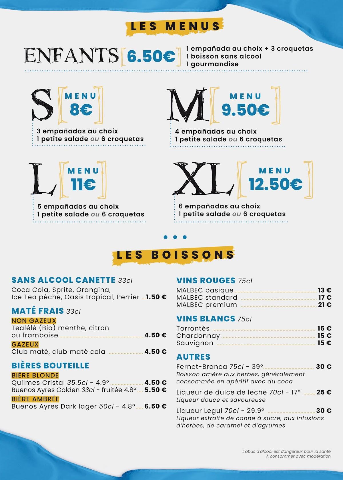 Menu at Vamos Empanadas restaurant, Chevillon