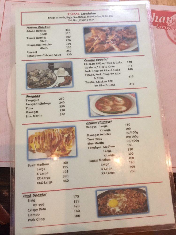 Menu at Y2K Carwash And Talabahan Atria, Iloilo restaurant, Iloilo City ...
