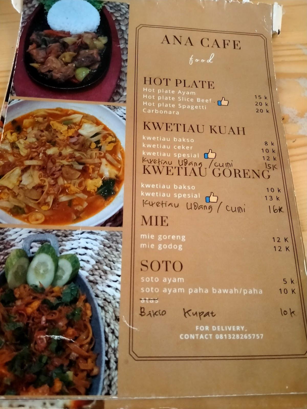 Menu at ANA CAFE, Muntilan