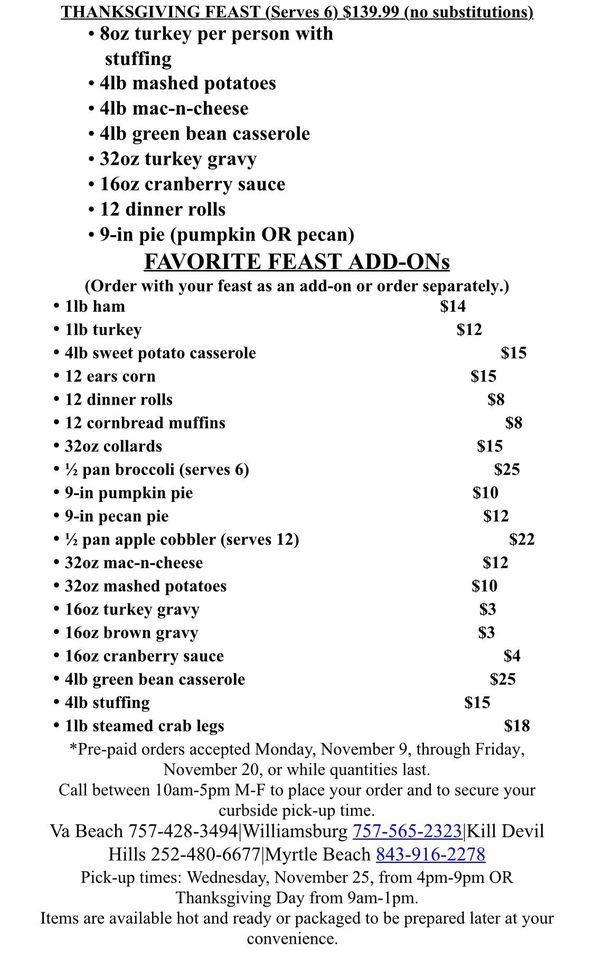 Menu at Captain George's Seafood Restaurant, Virginia Beach