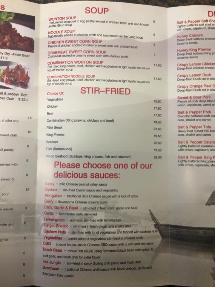 Menu at Harbourside Asian Restaurant, Ulladulla