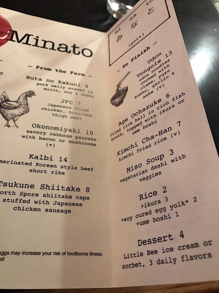 Menu at Izakaya Minato restaurant, Portland