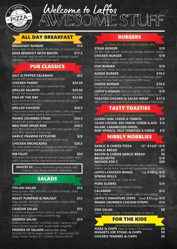 Menu at Laffos Bar & Pizzeria, Mackay