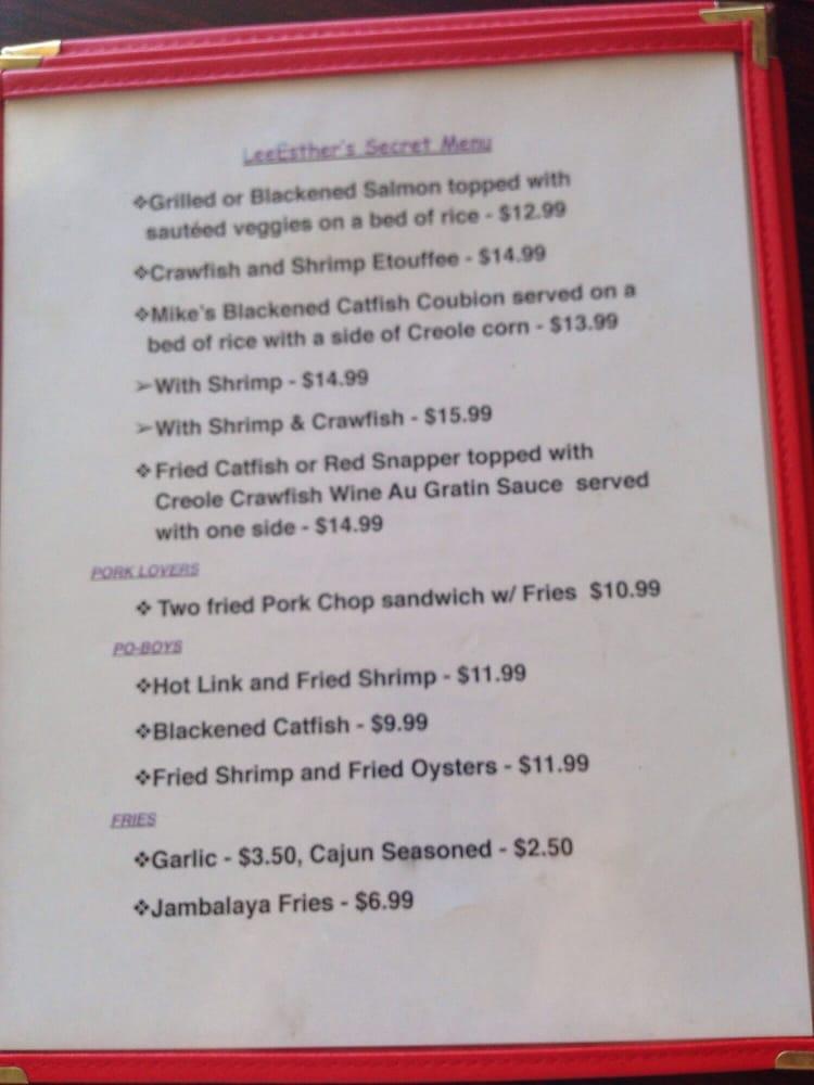 Menu at Lee Esther's Creole & Cajun Cooking restaurant, Palmdale