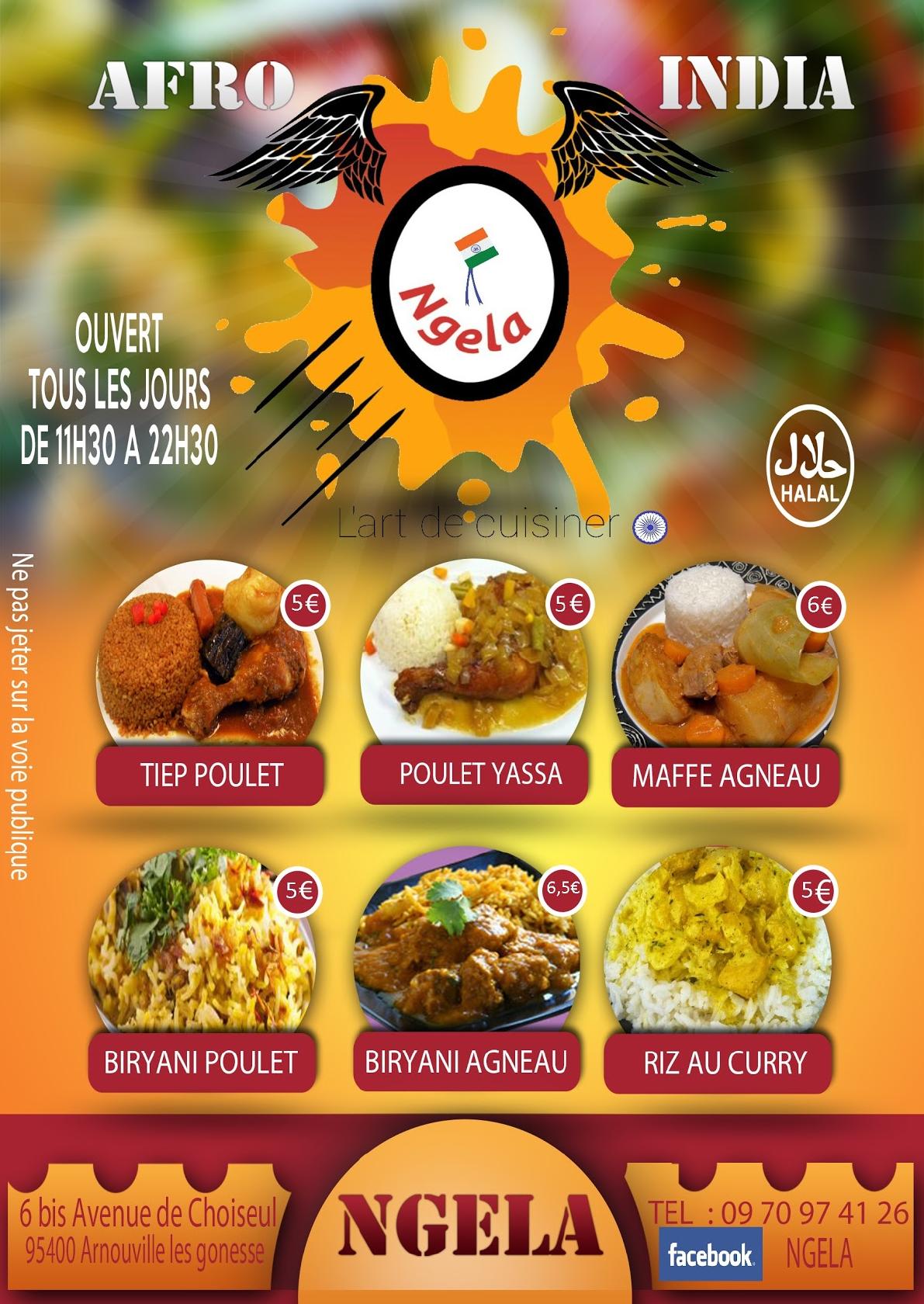 Menu at Ngela restaurant, Arnouville
