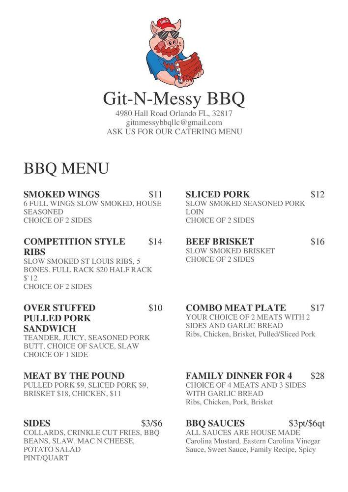 Menu at Git-N-Messy Bbq, Winter Springs